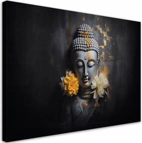 Obraz na plátně, Šedý buddha a květiny 60x40