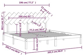 Rám postele šedý 200 x 200 cm masivní dřevo,  3104890