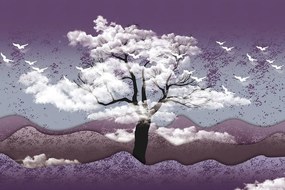 Samolepící tapeta strom zalitý oblaky