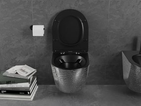 Mexen Lena WC mísa Rimless s pomalu klesající deskou slim, duroplast, černá matná/stříbrný vzor šupiny - 30224072
