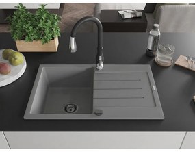Mexen Bruno, 1-komorový granitový dřez 795x495x200 mm a dřezová baterie Savita, šedá, 6513-71-672601-70-B