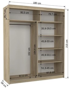 Šatní skříň s posuvnými dveřmi Kansas - 180 cm Barva: Bílá