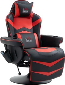 HOMCOM polohovací křeslo s masážní funkcí, ergonomické, lounge křeslo s vysokým opěradlem, polštářem, držákem na nápoje, TV křeslo, imitace kůže | Ao…