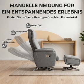 HOMCOM Relaxační křeslo manuálně nastavitelné, lounge křeslo s podnožkou, tmavě šedá