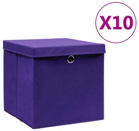 Úložné boxy s víky 10 ks 28 x 28 x 28 cm fialové - Default Title