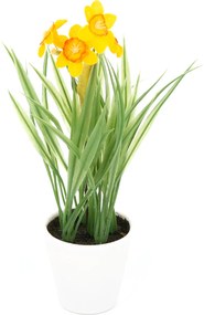 Umělá květina Narcis v květináči oranžová, 22 cm