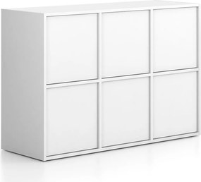 Kancelářská skříň FRAME, nízká, 6x dveře, 1299 x 450 x 881 mm, PUSH-lock, bílá