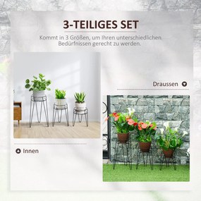 Sada 3 kovových stojanů na květiny Outsunny pro květináče do Ø16 cm, elegantní stojan na květiny v černé barvě | Aosom.de