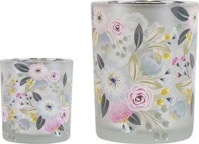 Barevný skleněný svícen Wild Flowers Rose M - Ø 10*12,5cm