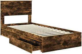 Postel s úložným prostorem se zásuvkou Kouřový dub 90 x 190 cm 3410844