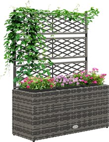 Outsunny Květináč s Trellis pro Popínavé Rostliny, Zvedený Květinový Záhon s 3 Vnitřními Květináči, Ocelová a PE Ratanová Konstrukce, 84x30x107cm, Šed