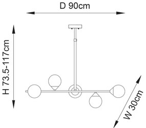 Endon 101348 - Lustr na tyči OTIS 5xG9/3W/230V černý chrom/kouřová černá