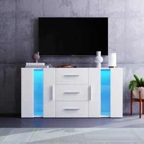 Aosom Moderní komoda 140 cm s LED osvětlením, 2 skříňky, 3 zásuvky do obývacího pokoje, bílá