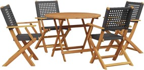5dílný zahradní jídelní set černý polyratan a masivní dřevo 3281814
