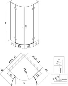 Mexen Mist L, půlkruhový výklopný sprchový kout 100 x 100 cm, čiré sklo, měděný matný profil, 8A33L-100-100-65-00