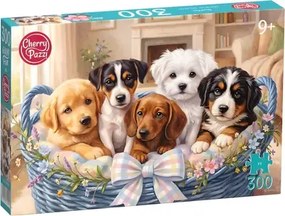 CHERRY PAZZI Puzzle Štěňátka v košíku / 300 dílků / 50 x 34,5 cm