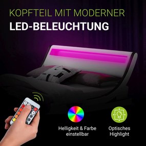 Juskys Čalouněná postel Valencia s LED osvětlením Barva: černá, Velikost: 140 × 200 cm