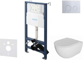 kielle Genesis New - Set předstěnové instalace, klozetu Oudee, Rimless, sedátka softclose a tlačítka Gemini New II, lesklý chrom 30528SS05