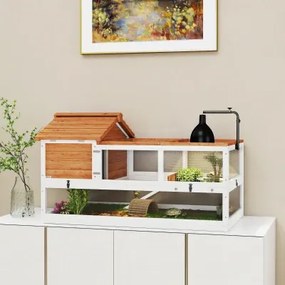 PawHut Dům pro želvy, dvouúrovňový výběh, držák na lampy, klec pro malé zvíře, oranžová