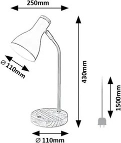 Rabalux FERB dřevo-černá / Stolní lampa / Patice E14 / max. 25 W / Výš