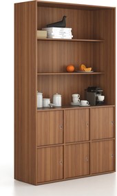 Kancelářská skříň FRAME, 6x dveře, 2x police, 1299 x 450 x 2162 mm, cylindrický zámek, ořech