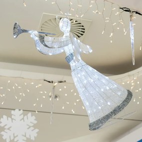 3D LED svítící anděl s trubkou, 122 cm, venkovní, ledově bílá s Flash, 120 LED, IP44