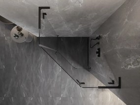 Mexen Lunar, L sklopný pětiúhelníkový sprchový kout pravý 100 x 100 cm, 8mm čiré sklo, černý profil, 831L-100P-100L-70-00-P