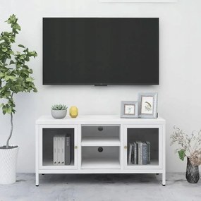 Tv Stolek Bílý 105 X 35 X 52 Cm Ocel A Sklo Bílá
