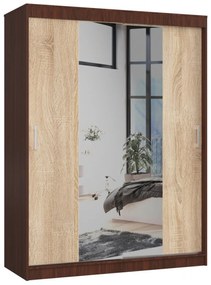 Šatní skříň posuvná 150cm CLP se zrcadlem wenge/dub sonoma