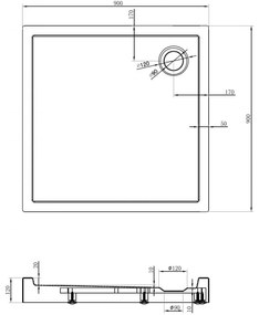 Mexen Flow+, čtvercová sprchová vanička 90 x 90 cm, bílá lesklá, 46S109090H