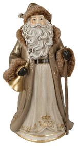 Vánoční dekorace socha Santa ve zlatém kabátku s kožíškem - 18*16*34 cm