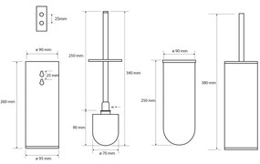 SAPHO XS300 X-Steel WC štětka černá nástěnná / na postavení, broušený nerez