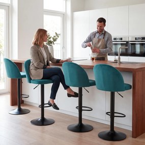 HOMCOM 2ks barových židlí, moderní otočné stoličky s opěrkou nohou, modré