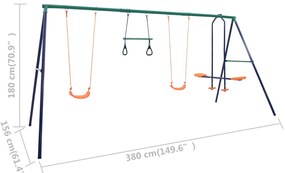 vidaXL Marketos Dětská houpačka se 4 sedačkami a hrazdičkou s kruhy ocel