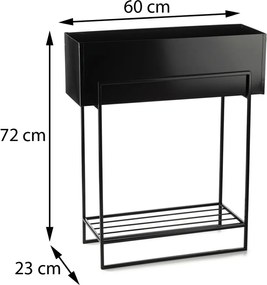 KOVOVÝ KVĚTINÁČ SE STOJÁNEM RECT 72X23X60 CM ČERNÁ