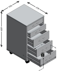FMD Mobilní skříňka s 5 zásuvkami dub
