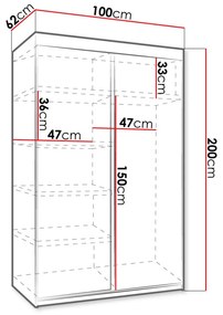 Zrcadlová šatní skříň 100 cm s RGB LED osvětlením ELVIRA 2 - dub sonoma
