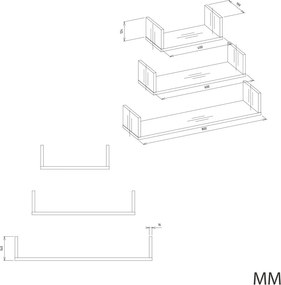 Sada 3 ks nástěnných polic Mobi kašmírová