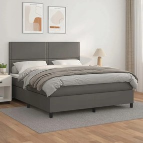 Box Spring Postel S Matrací Šedá Umělá Kůže Šedá Hladké s hřebíky 180 x 2