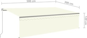 vidaXL Marketos Ručně zatahovací markýza s roletou 5 x 3 m krémová