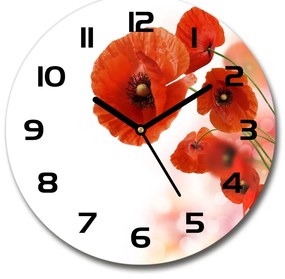 Wallmuralia Skleněné nástěnné hodiny kulaté Mák fi 30 cm