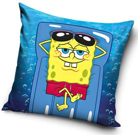 Carbotex Dětský polštářek SPONGEBOB NA LEHÁTKU, modrý, 40x40cm