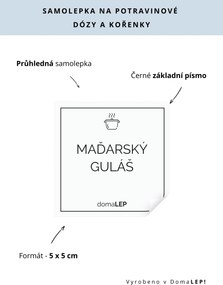 Samolepka na kořenky MAĎARSKÝ GULÁŠ průhledná  5 × 5 cm základní písmo