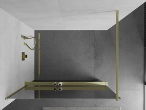 Mexen Kioto+, sprchová zástěna Walk-In s poličkou a věšákem 140 x 200 cm, 8mm sklo vzor zrcadlo, zlatý matný profil, 800-140-121-55-50