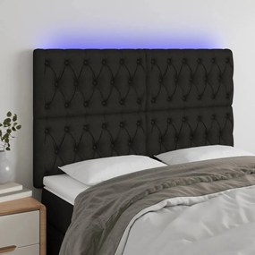 Čelo Postele S Led Světle Šedé Textil Černá 144 x 7 x 118/128 cm