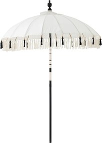 Béžový slunečník s dřevěnou tyčí a třásněmi Flavie Black - ∅ 180*260 cm