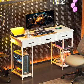 HOMCOM Psací stůl / kuchyňský stůl s 2 USB nabíjecími porty, 2 zásuvky, nastavitelné police, 3 látkové zásuvky, 120 x 40 x 76 cm, bílý