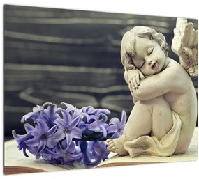 Skleněný obraz andílka s květinou (70x50 cm)