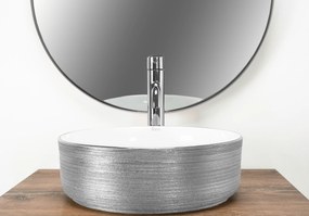 Keramické umyvadlo na desku REA SAMI BRUSH SILVER ø 36 cm bílo/stříbrné