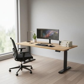 Výškově nastavitelný stůl OfficeTech C, 180 x 80 cm, černá podnož, dub zlatý